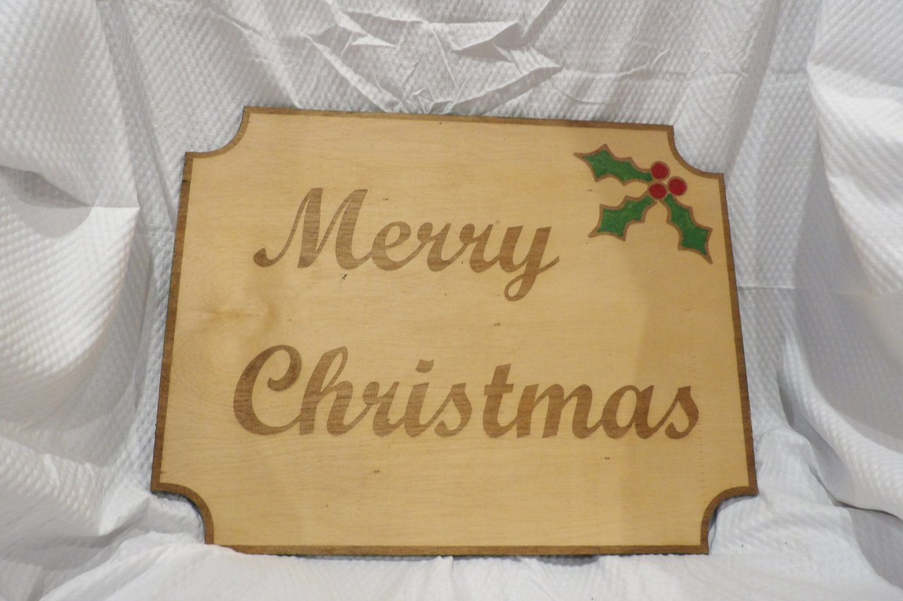 Laser Engraved "Merry Christmas with Holly" Wooden Plaque - Janney ...